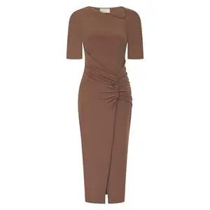 CELESTINE & MAE Latica Midi Dress In Woodsmoke Tan