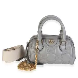 Gucci Dusty Grey Gg Matelasse Calfskin Bowler Bag - Gray