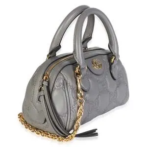 Gucci Dusty Grey Gg Matelasse Calfskin Bowler Bag