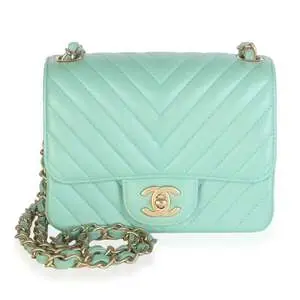 Chanel Light Green Chevron Lambskin Mini Square Flap Bag Green