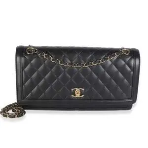 Chanel Quilted Lambskin 3 Compartment Jumbo Flap Bag - Black