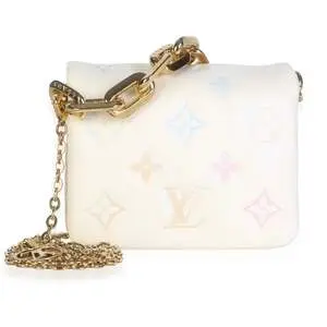 LOUIS VUITTON Cream Multicolor Gradient Embossed Monogram Lambskin Coussin Belt - White