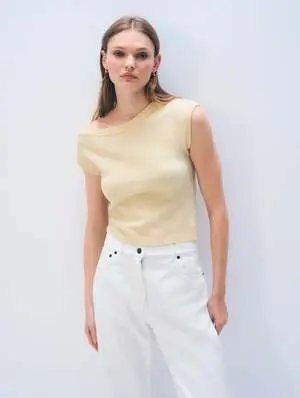 WHITE & WARREN Cashmere Off Shoulder Top In Size - Lemonade