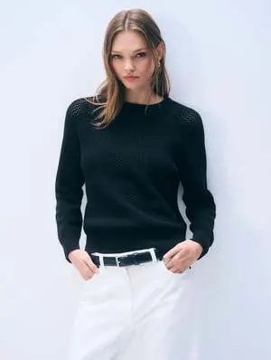 WHITE & WARREN Boucle Mesh Sweatshirt In Size In Cotton/polyester - Midnight