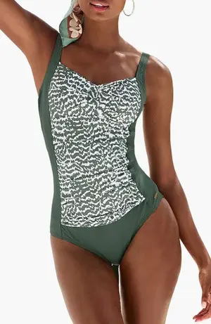 LASCANA Printed Tummy Control One Piece Swimsuit - Green Multi