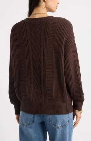 Bp. Relaxed Cable Stitch V-neck Cardigan - Brown Coffee