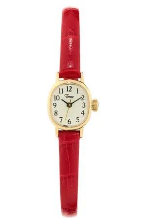 Timex® Cavatina® Mini Leather Strap Watch - Red