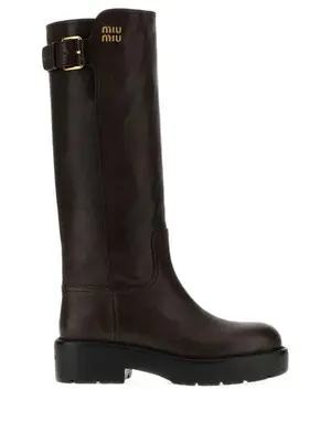 Miu Miu Buffalo Leather Boots In Coffee - Brown