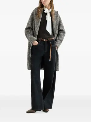 Brunello Cucinelli Chevron Dazzling Wool And Alpaca Coat With Monile - Grey
