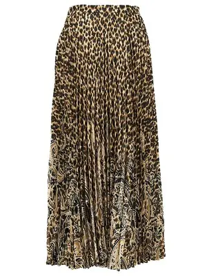 Etro Pleated Skirt With Leopard Print - Brown