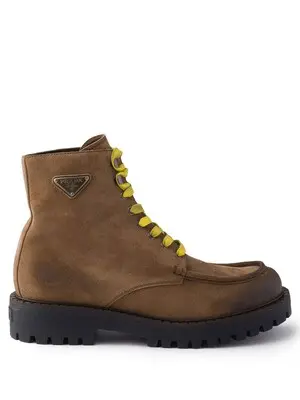 Prada Lace-up Suede Ankle Boots In Cigar - Brown