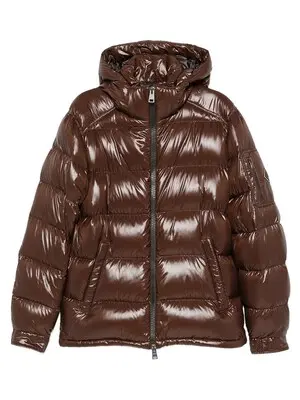 Herno Glossy-effect Down Jacket With Hood In Dark - Brown