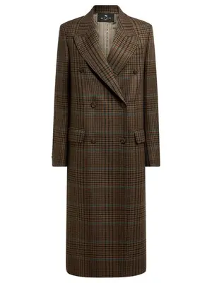 Etro Double-breasted Wool Coat With Prince Of Wales Pattern - Green