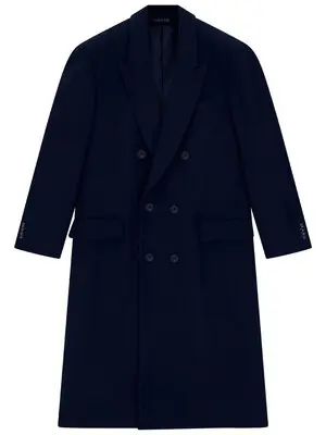 Giorgio Armani Virgin Wool And Cashmere Coat With Chevr - Blue