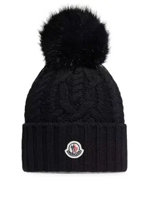 Moncler Wool And Cashmere Beanie With Pom Pom - Black