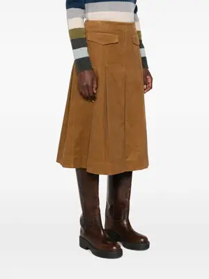 Tory Burch Corduroy Pleated Skirt - Brown