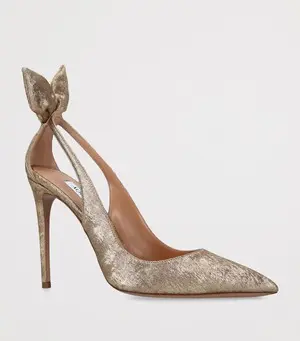 AQUAZZURA Satin Bow Tie Pumps 105 - Gold