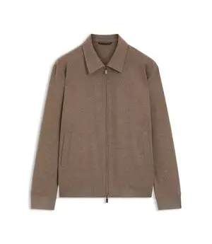 BOSS Slim-fit Zip-up Jacket In Virgin Wool Flannel - Light Brown