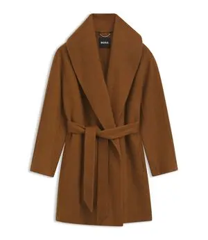 BOSS Shawl-lapel Wrap Coat In A Melange Wool Blend - Brown
