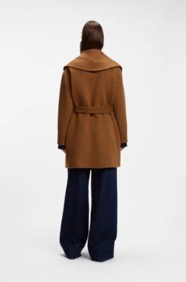 BOSS Shawl-lapel Wrap Coat In A Melange Wool Blend