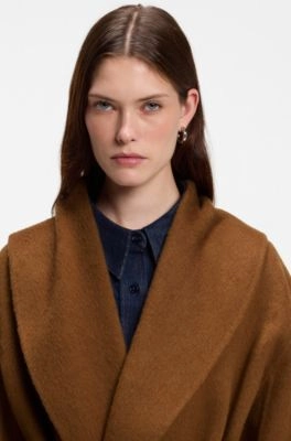 BOSS Shawl-lapel Wrap Coat In A Melange Wool Blend