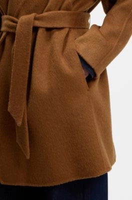 BOSS Shawl-lapel Wrap Coat In A Melange Wool Blend