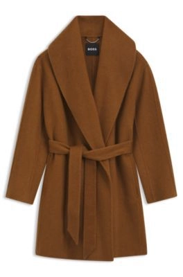 BOSS Shawl-lapel Wrap Coat In A Melange Wool Blend