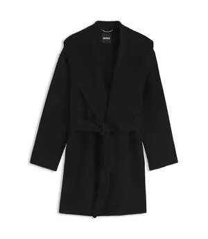 BOSS Shawl-lapel Wrap Coat In A Melange Wool Blend - Black