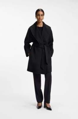 BOSS Shawl-lapel Wrap Coat In A Melange Wool Blend
