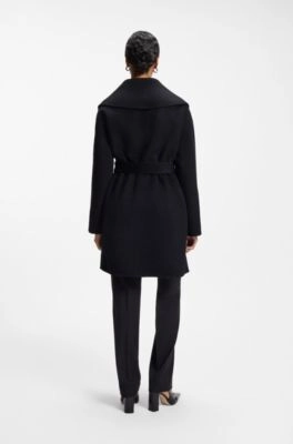 BOSS Shawl-lapel Wrap Coat In A Melange Wool Blend