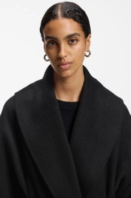 BOSS Shawl-lapel Wrap Coat In A Melange Wool Blend