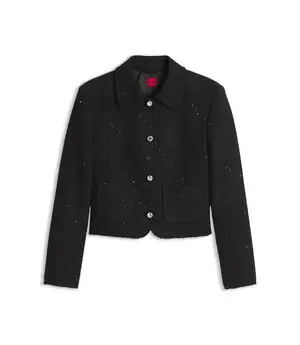 Hugo Boxy Cropped Jacket In Sequined Boucl - Black