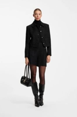 Hugo Boxy Cropped Jacket In Sequined Boucl