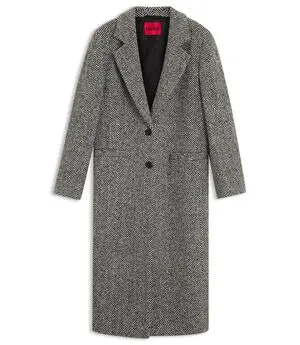 Hugo Relaxed-fit Coat With Herringbone Pattern - Patterned