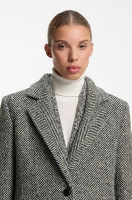 Hugo Relaxed-fit Coat With Herringbone Pattern