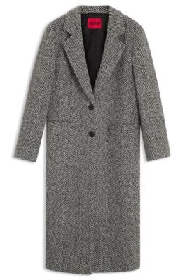 Hugo Relaxed-fit Coat With Herringbone Pattern