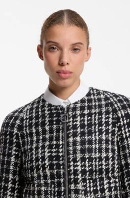 Hugo Checked Bouclé Jacket With A-line Cut
