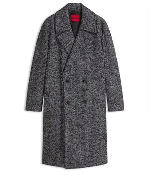 Hugo Double-breasted Coat In A Virgin-wool Blend - Dark Grey
