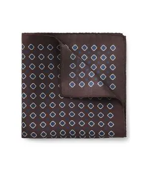 BOSS One Silk Pocket Square With Printed Pattern Dark Brown