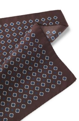 BOSS One Silk Pocket Square With Printed Pattern - Dark Brown