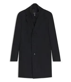 BOSS Slim-fit Coat In A Water-repellent Wool Blend - Black