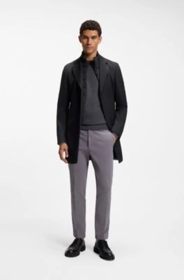 BOSS Slim-fit Coat In A Water-repellent Wool Blend