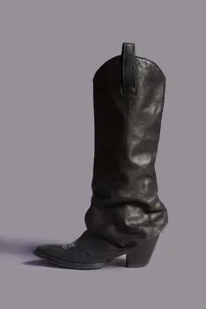 R13 Mid Cowboy Boots With Sleeve - Black