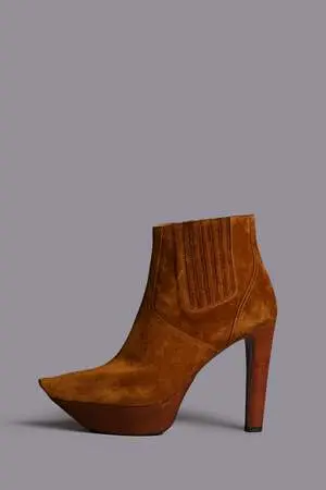 R13 Pointy Toe Platform Heeled Boot - Brown Suede