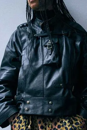 R13 Oversized Cropped Messenger Leather Jacket