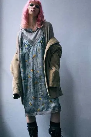 R13 Oversized Tee Dress With Slip - Khaki Stripe