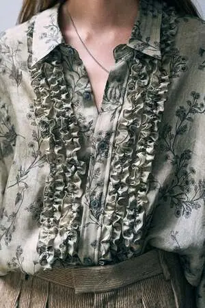 R13 Drop Neck Ruffle Shirt