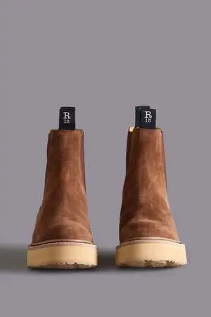 R13 Single Stack Chelsea Boot - Brown Suede