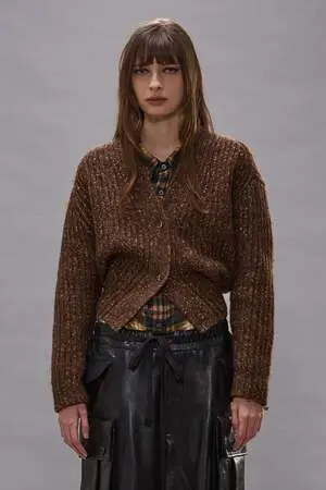 R13 Split Hem Ribbed Cardigan - Heather Brown
