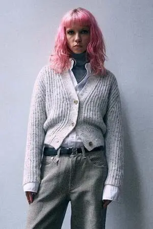 R13 Split Hem Ribbed Cardigan - Light Heather Grey